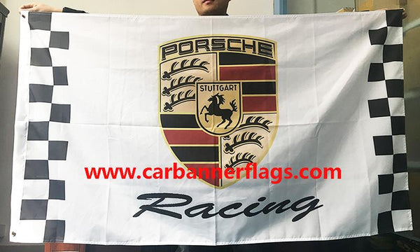 Porsche Flag white -3x5 ft Banner-100% polyester-4 Grommets - flagsshop