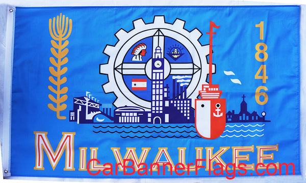 Milwaukee Flag-3x5 FT Banner-100% polyester-2 Metal Grommets - flagsshop
